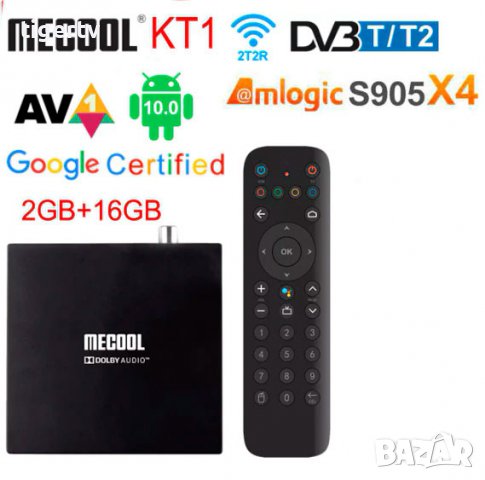 Хибриден TV Box + DVB-T2/C MECOOL KT1 Amlogic S905X4-B, Android 10 ATV в Плейъри, домашно кино ...