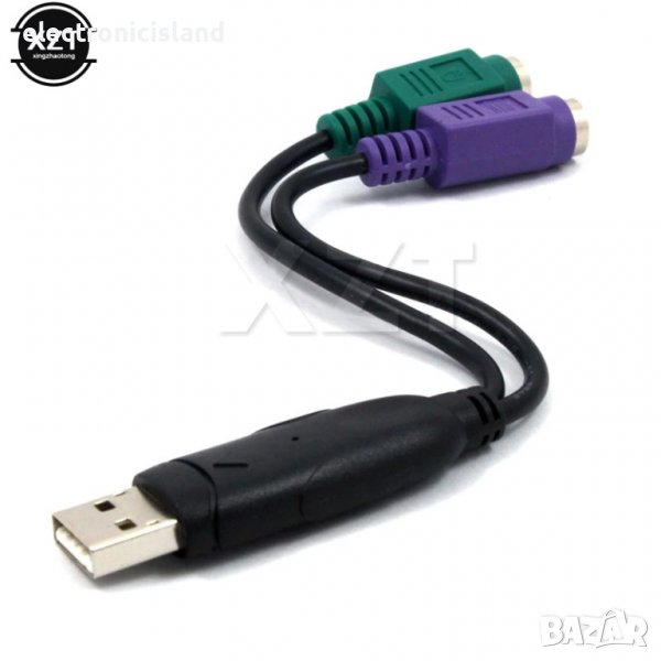 Преходник USB мъжки към двоен PS/2, PS2 женски адаптер за клавиатура и ...