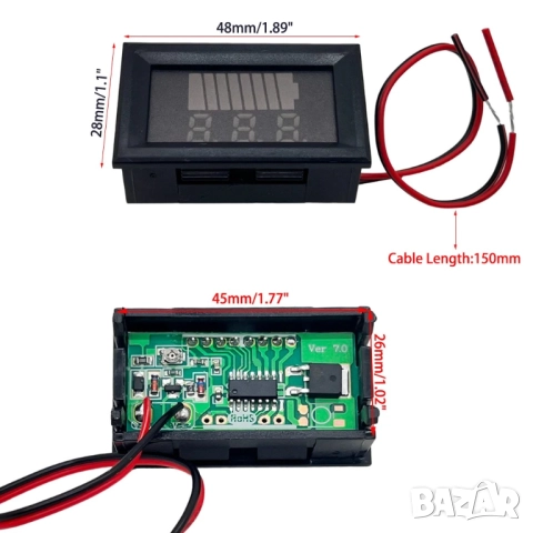 Двоен индикатор за батерия - LED скала + цифров волтметър 12V-60V в Аксесоари и консумативи в гр ...
