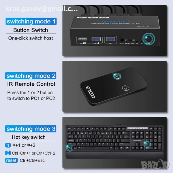 HDMI KVM Switch Dual Monitor 4K 60Hz USB 3.0 2 Ports with Hotkey 18Gbps ...