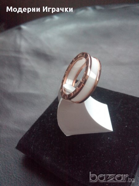 Пръстен Булгари Bvlgari Титан+розово злато/бяла керамика-1:1 дубликат в ...