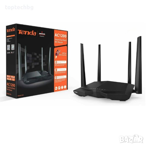 Безжичен WIFI рутер Tenda AC6 AC1200, Dual Band с 4 антени и 2 мрежи в ...