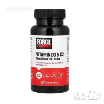 Витамин Д3 и К2 - Force Factor, Vitamin D3 & K2 , 120 Vegetable Capsules в Хранителни добавки в ...