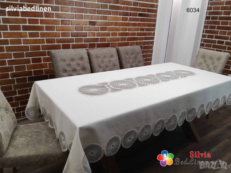 Покривки за голяма маса с дантела от лен,Тефлон, бяло,крем,бежово в ...